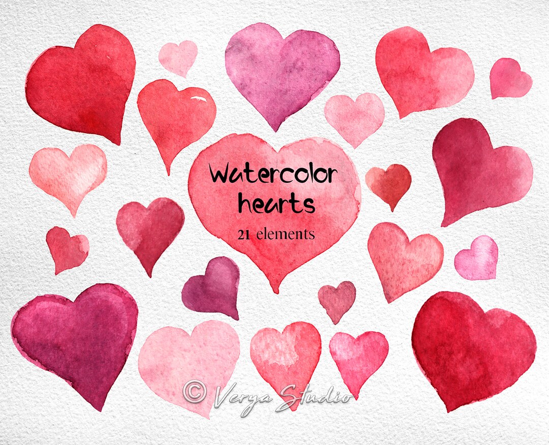 Valentines Hearts Watercolor Clipart PNG, Hand Painted Hearts ...