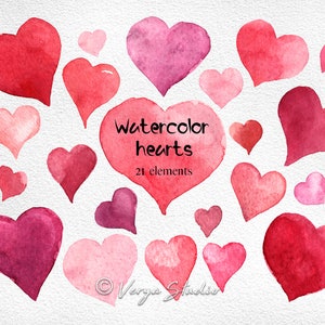 Valentines Hearts Watercolor Clipart PNG, Hand Painted Hearts ...