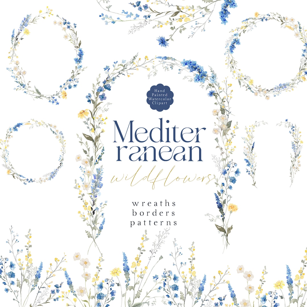 Dainty Blue Floral Clipart Watercolor Wild Flowers Clip Art Dusty Blue ...