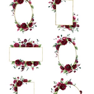 Burgundy Gold Frames Clipart Watercolor Flowers Clip Art Floral Frame ...