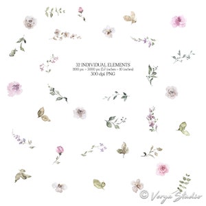 Blush Ivory Watercolor Flowers Clipart Floral Clip Art Pink Purple ...