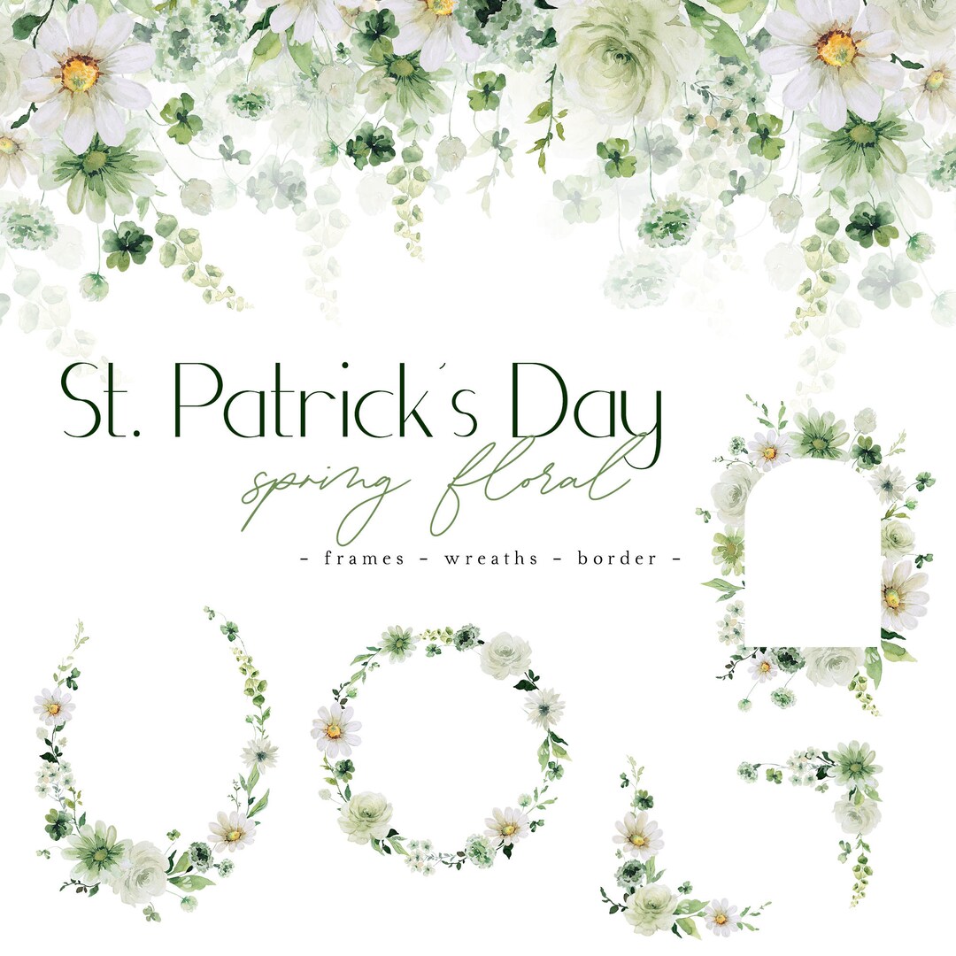 Spring Clipart St Patrick's Day Floral Clip Art Watercolor Shamrock ...