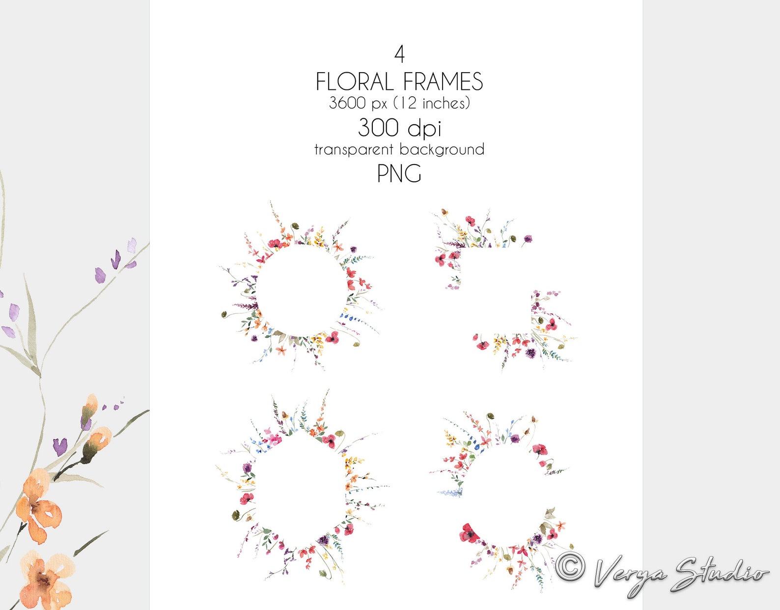 Wildflowers Frames Watercolor Floral Clipart Wildflower Frames - Etsy