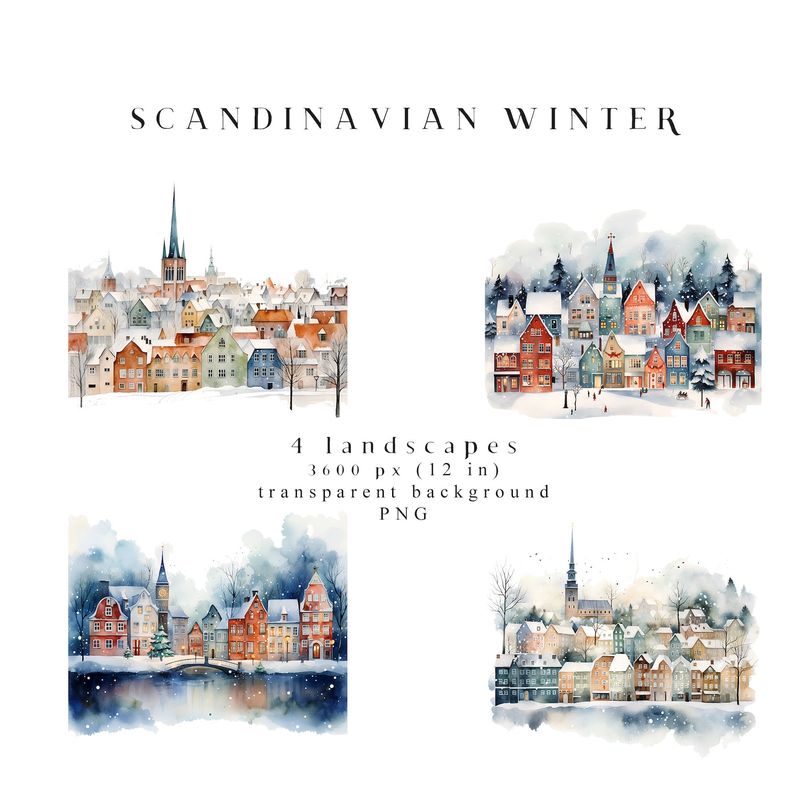 Christmas Clipart Scandinavian Winter City Village Houses Street Clip ...