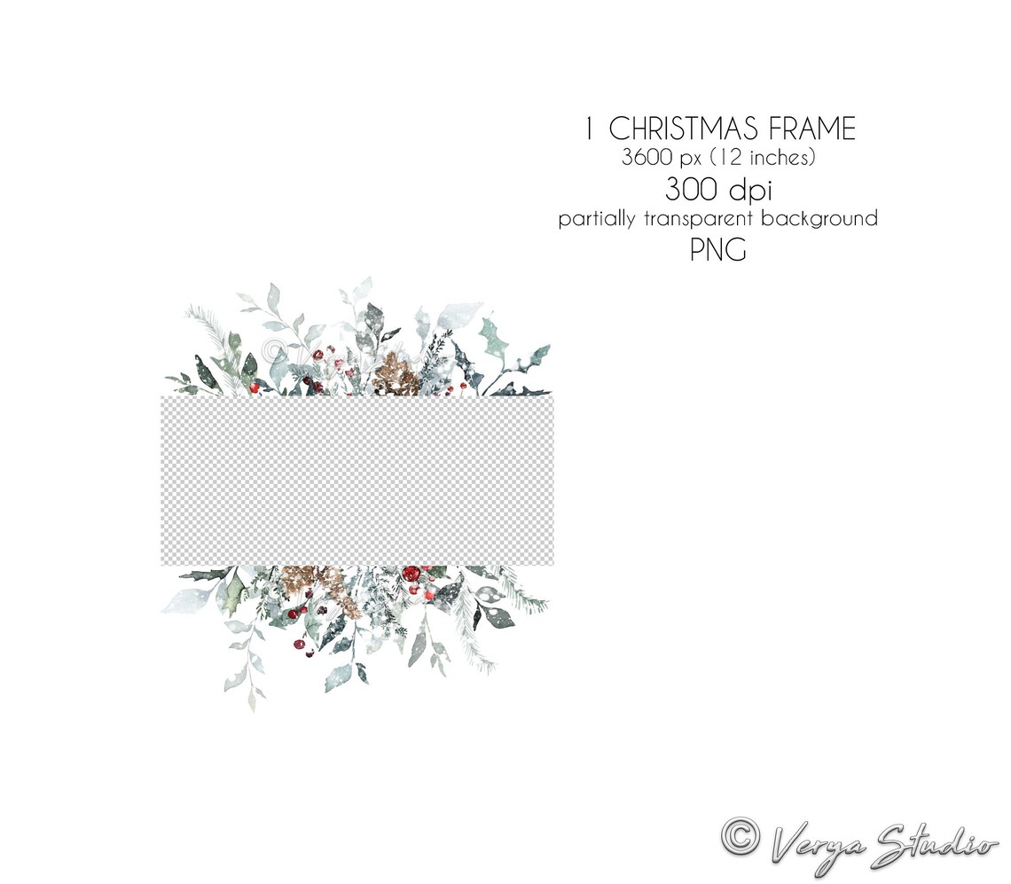 Christmas Greenery Frame Clipart Watercolor Winter Clip Art Xmas ...
