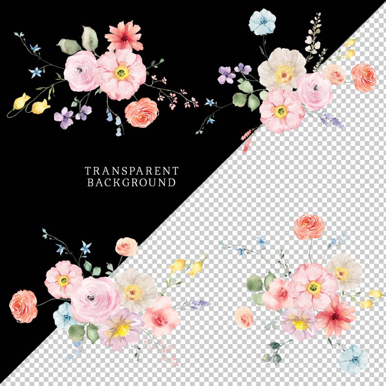 Mélodie Floral Clipart, Watercolor Clipart, Watercolor Flower PNG ...