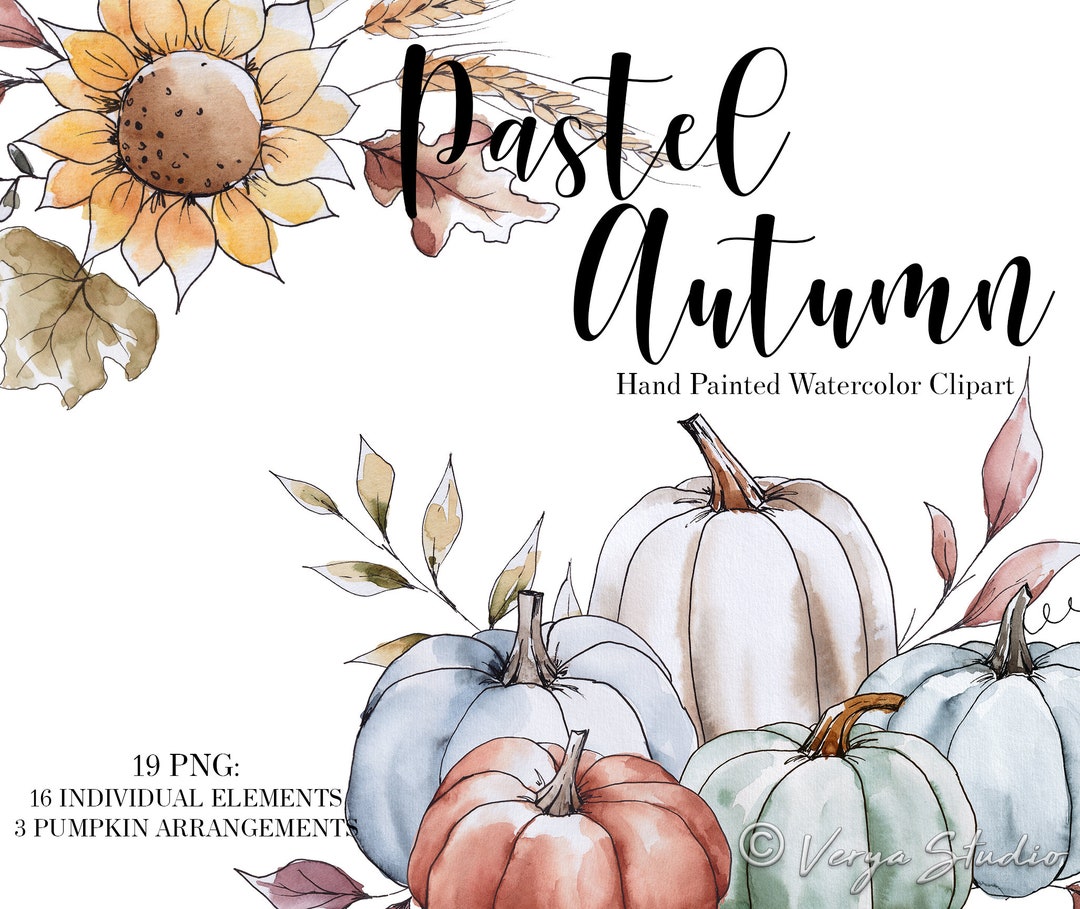 Pastel Pumpkin Fall Clipart Watercolor Autumn Clipart Farmhouse ...