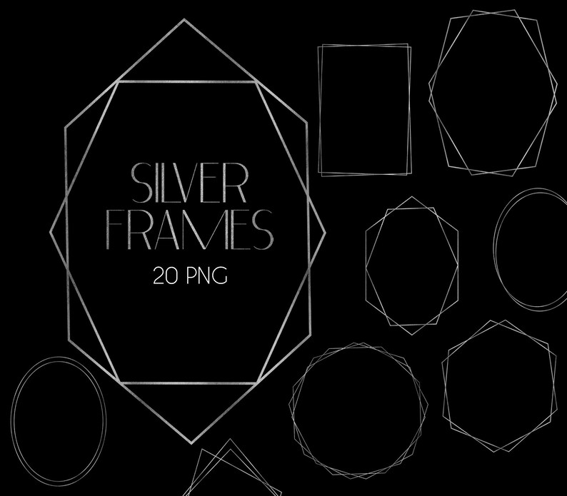 Silver Frame Clipart | Geometric Silver Frames, DIY Wedding Invitations ...