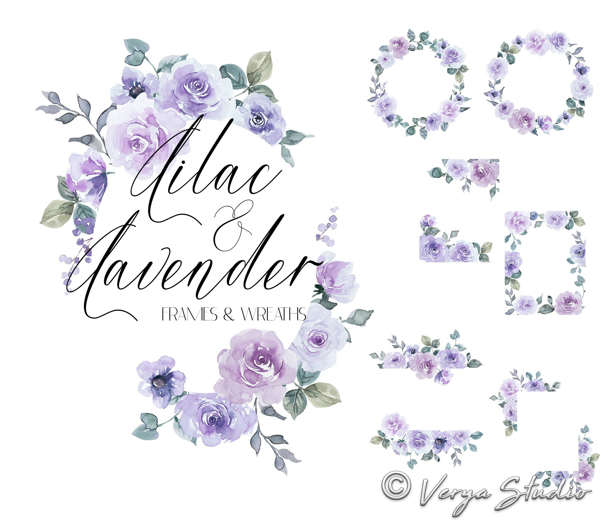 Lavender Lilac Watercolor Floral Clipart Flowers Greenery - Etsy