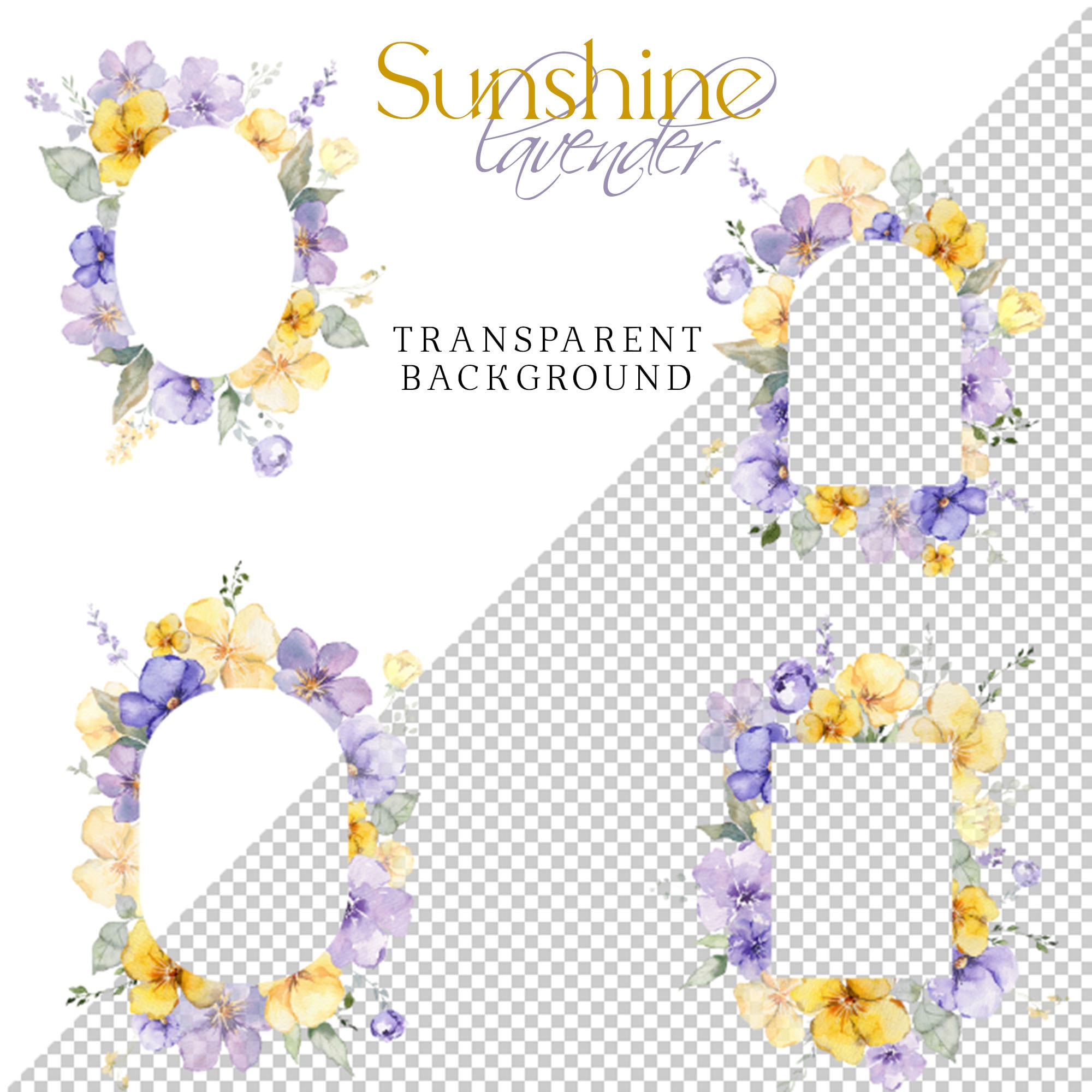 Sunshine Lavender Yellow Floral Clipart Watercolor Flowers Frames Clip ...
