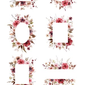 Fall Floral Frames Clipart - Watercolor Flowers, Burgundy Marsala ...