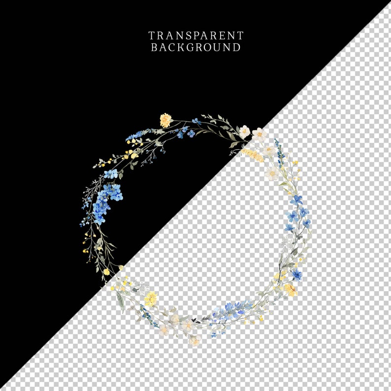 Midsummer Blue Floral Wreath Clipart Watercolor Wildflowers Clip Art ...
