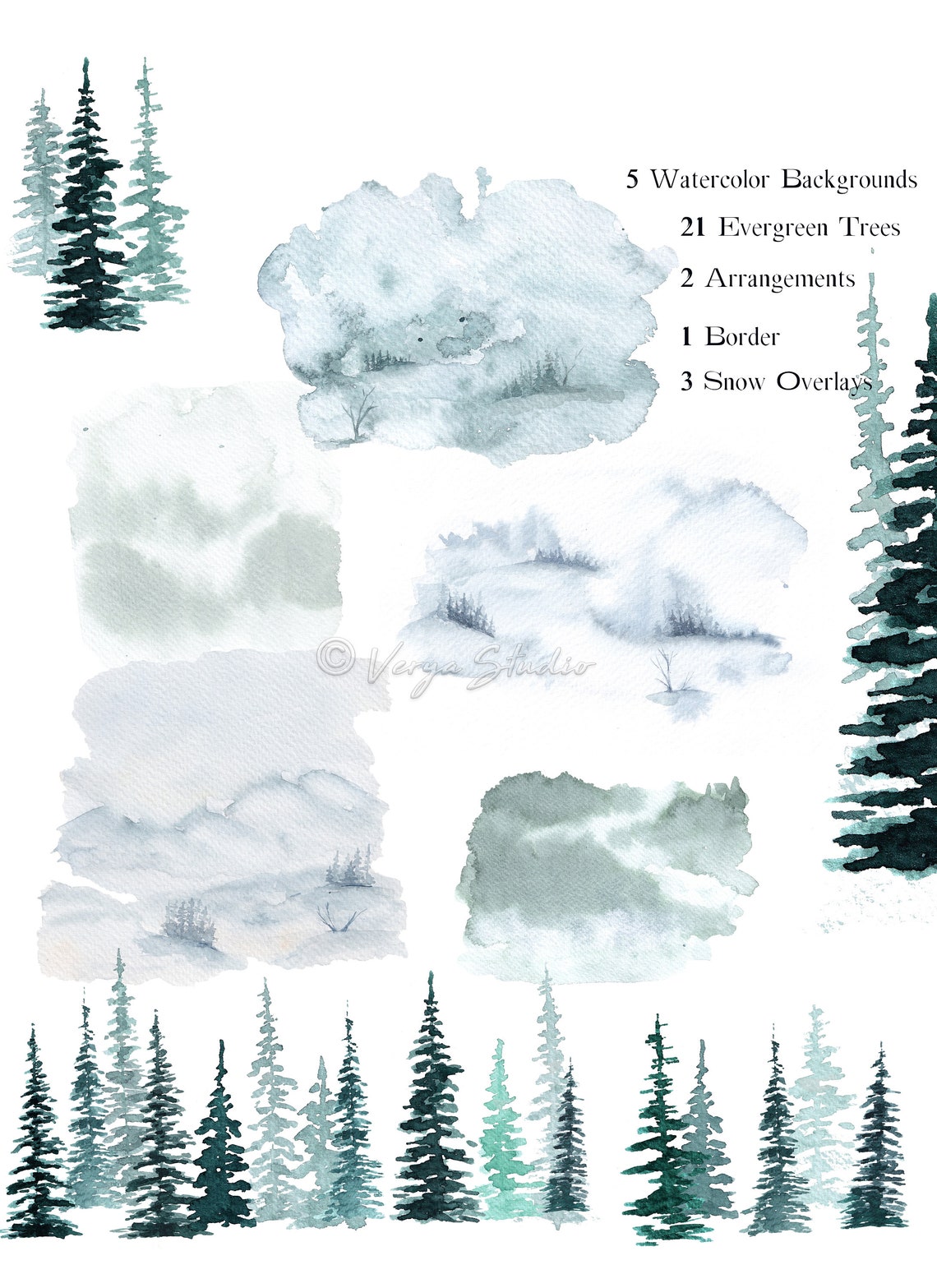 Watercolor Christmas Clipart Pine Trees Clipart Christmas - Etsy