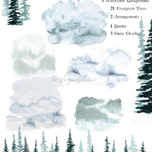 Watercolor Christmas Clipart, Pine Trees Clipart, Christmas Cards ...