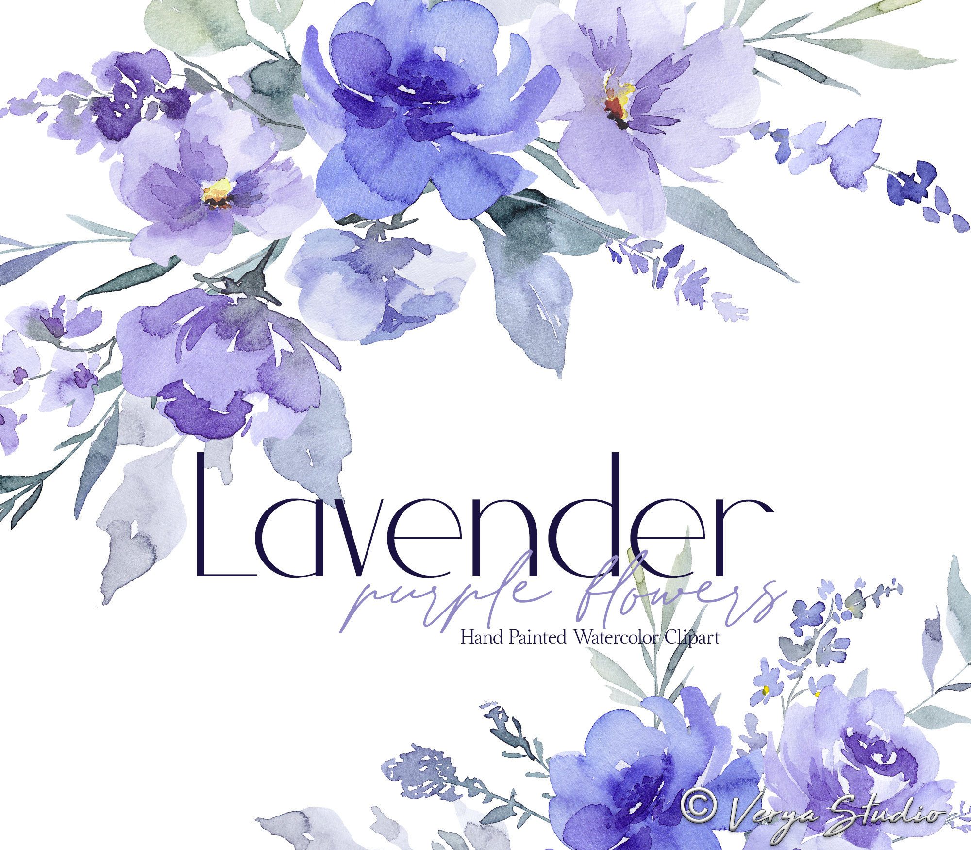 Purple Lavender Watercolor Floral Clipart Violet Lilac Flowers Clip Art ...