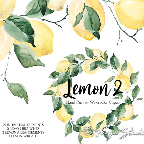 Lemon Clip Art Watercolor Lemons Clipart Lemon Wreath Yellow - Etsy