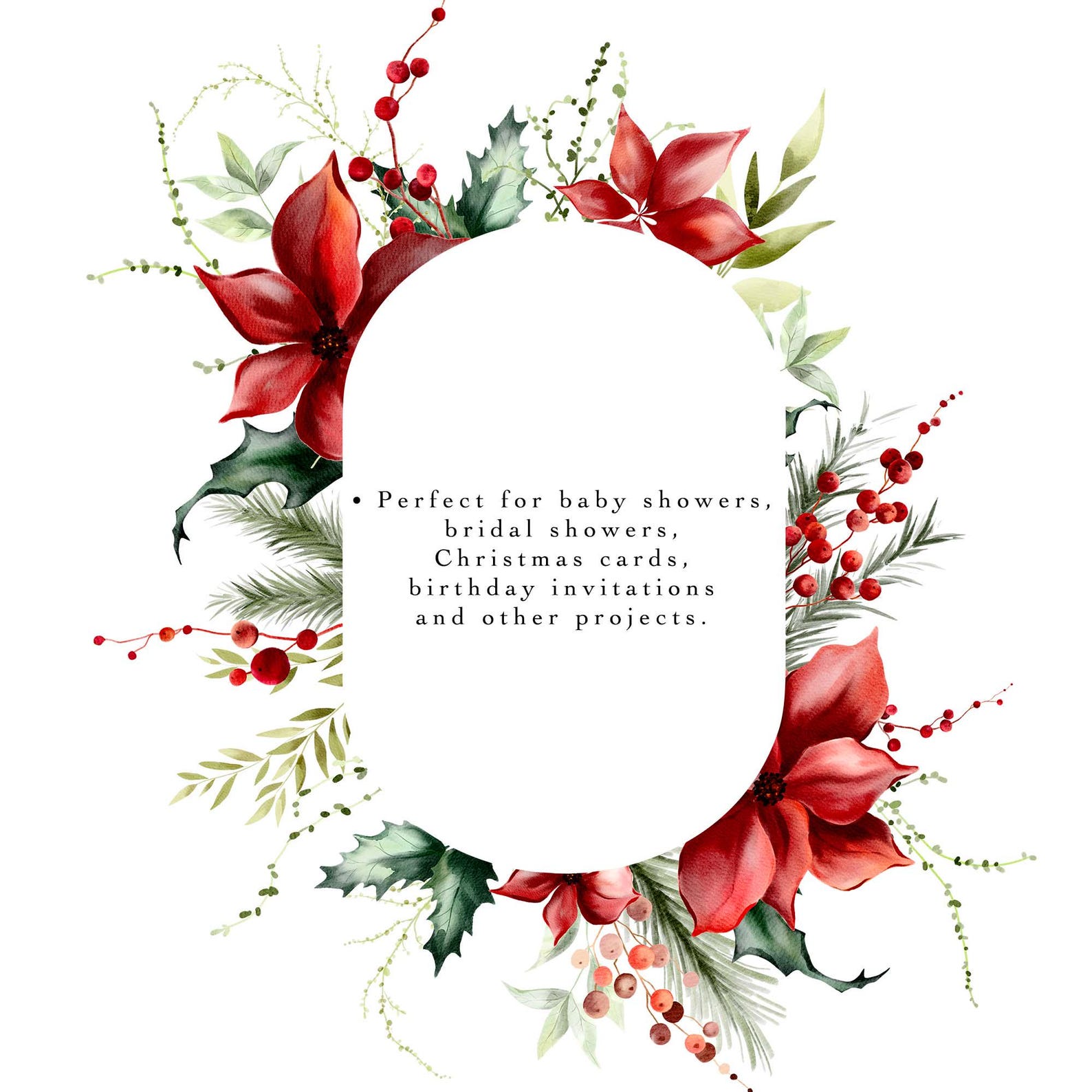 Merryberry Christmas Floral Clipart Watercolor Holiday Frames PNG, Xmas ...