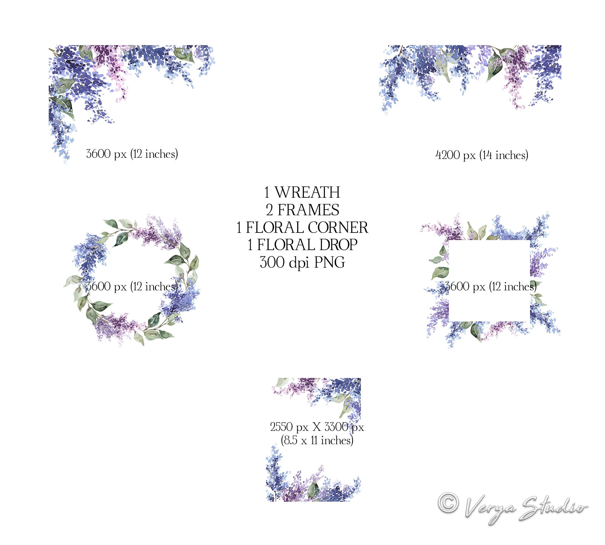 Lilac Clipart Watercolor Floral Clip Art Purple Violet Blue Pink ...