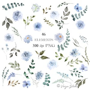 Baby Blue Watercolor Flowers Clipart Soft Pastel Light Blue Wedding ...
