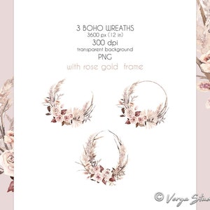 Boho Watercolor Floral Clipart Rose Gold Frame Bohemian Frames Wreaths ...