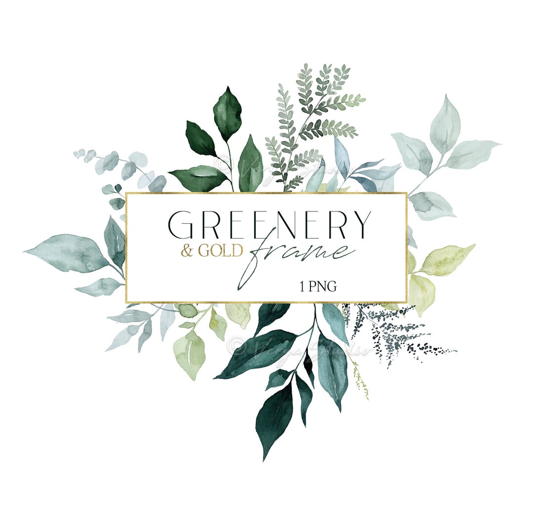 Greenery With Gold Clip Art Eucalyptus Frame Clipart, Watercolor