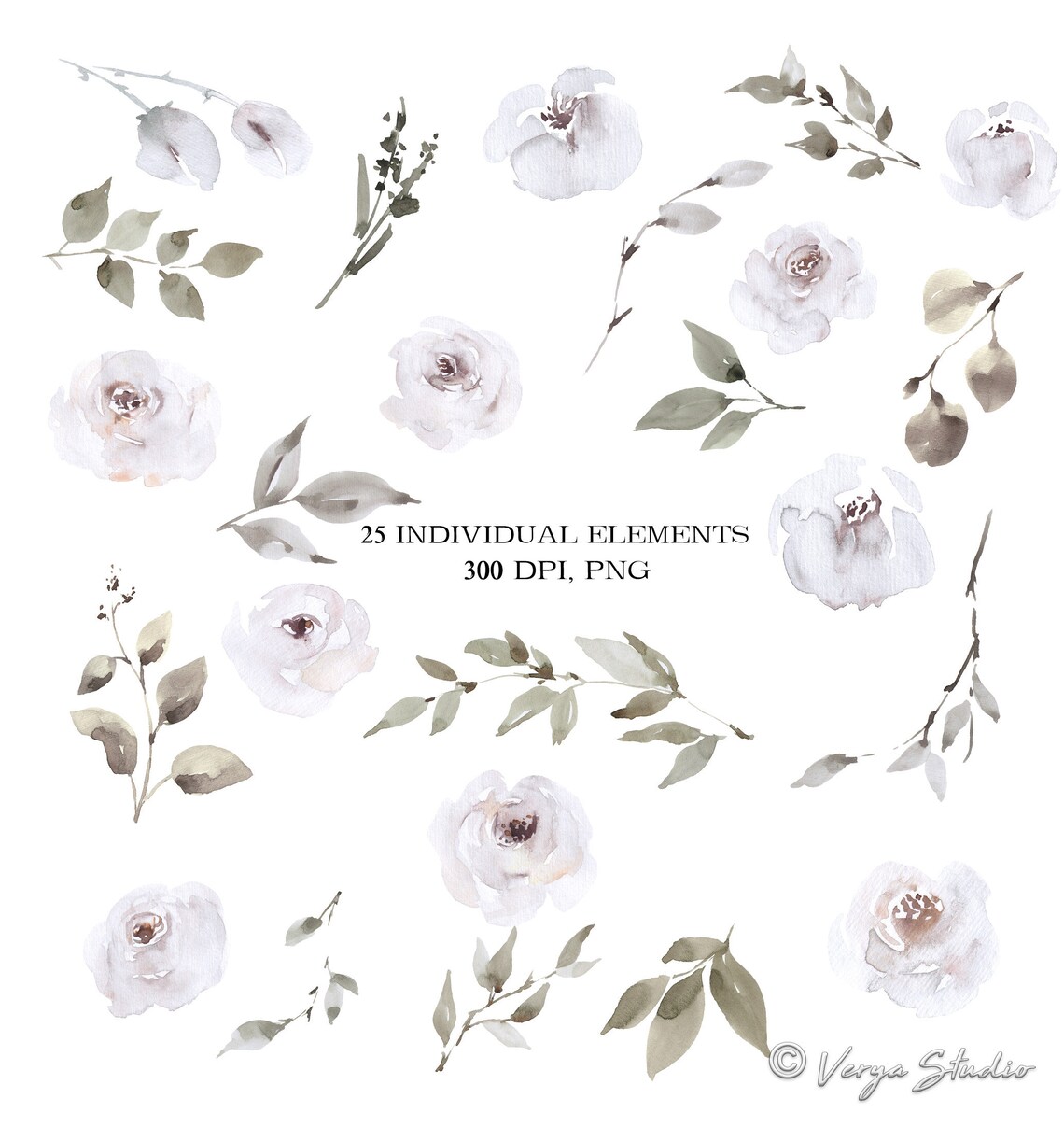 White Watercolor Flowers Clipart Watercolor Floral Clip Art Wedding ...