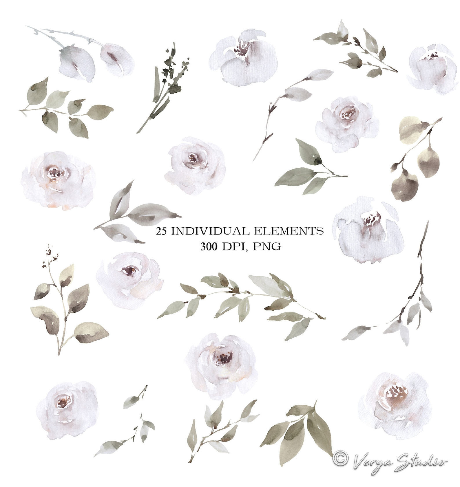 White Watercolor Flowers Clipart Watercolor Floral Clip Art | Etsy