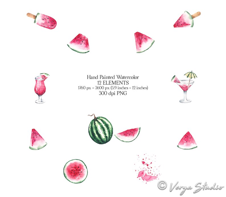 Watermelon Clipart Watercolor Watermelon Clip Art Summer - Etsy