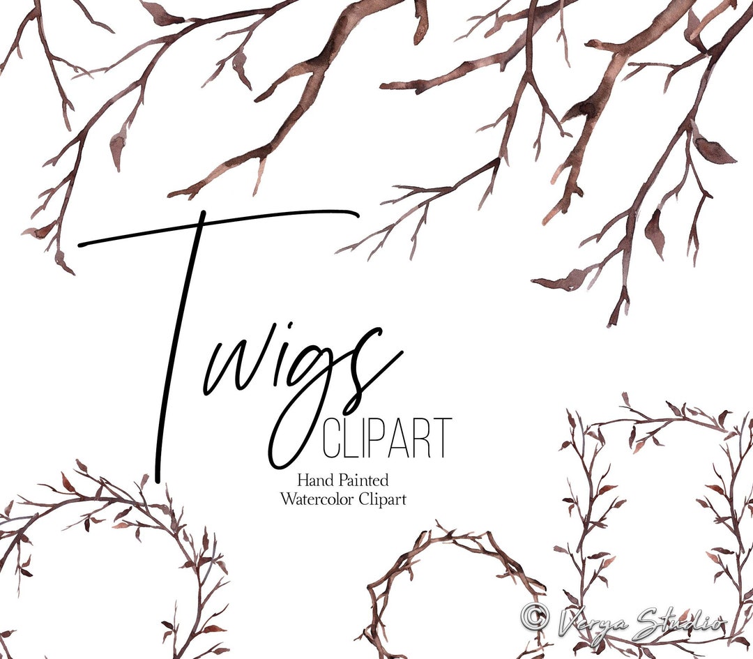Twigs Clipart Watercolor Branches Clip Art Rustic Twig Borders Wreaths ...