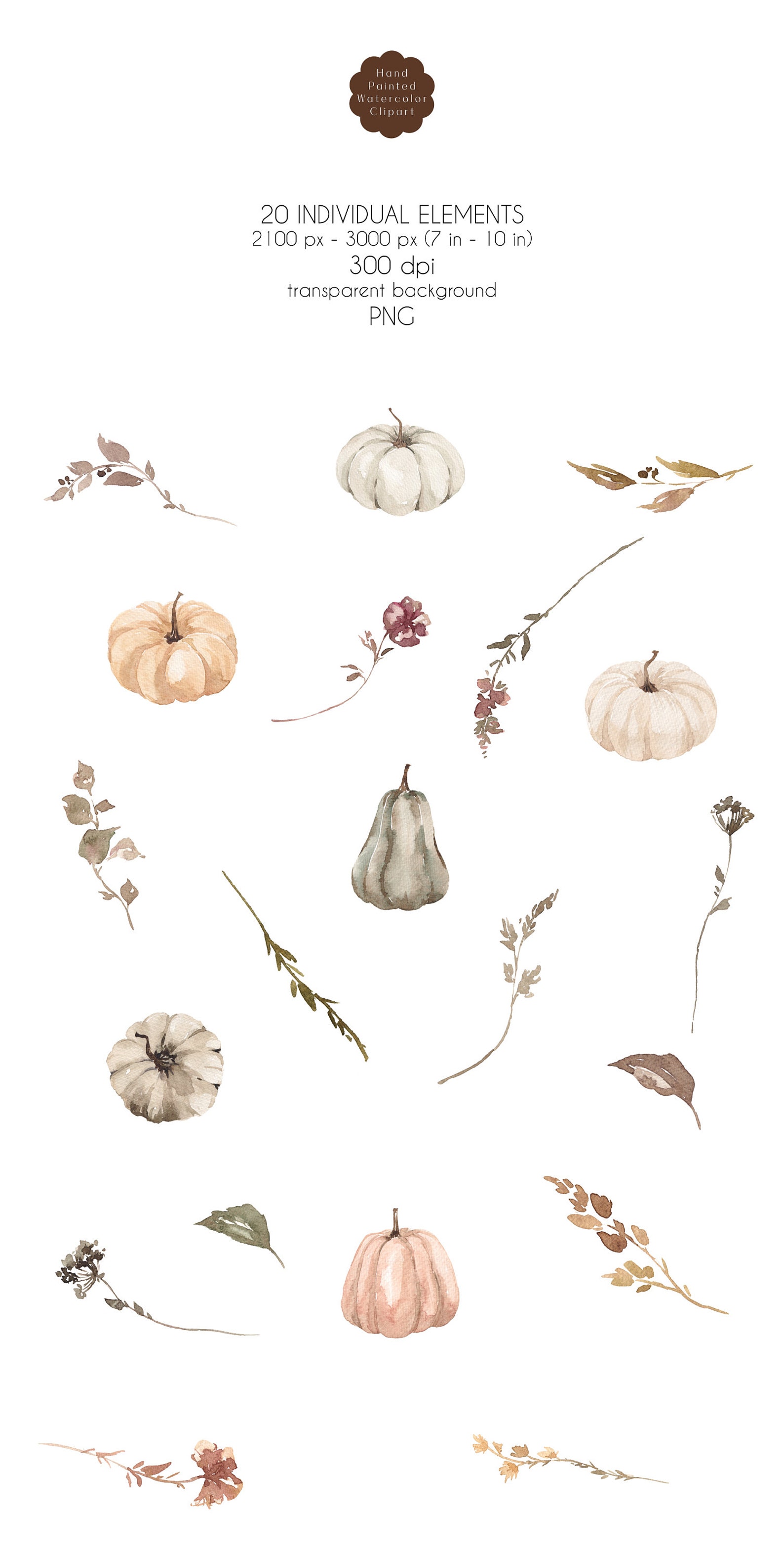 Fall Clipart Watercolor Autumn Pumpkins Clip Art Set Fall Leaves ...