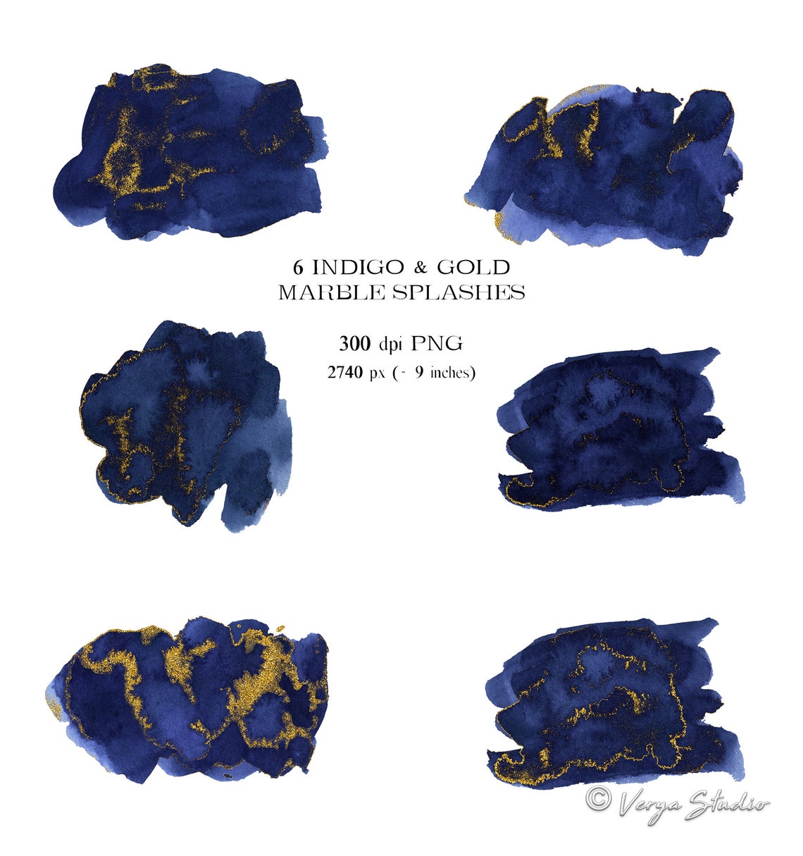Indigo Blue Watercolor Splashes Clipart Navy Splodges Splatter - Etsy