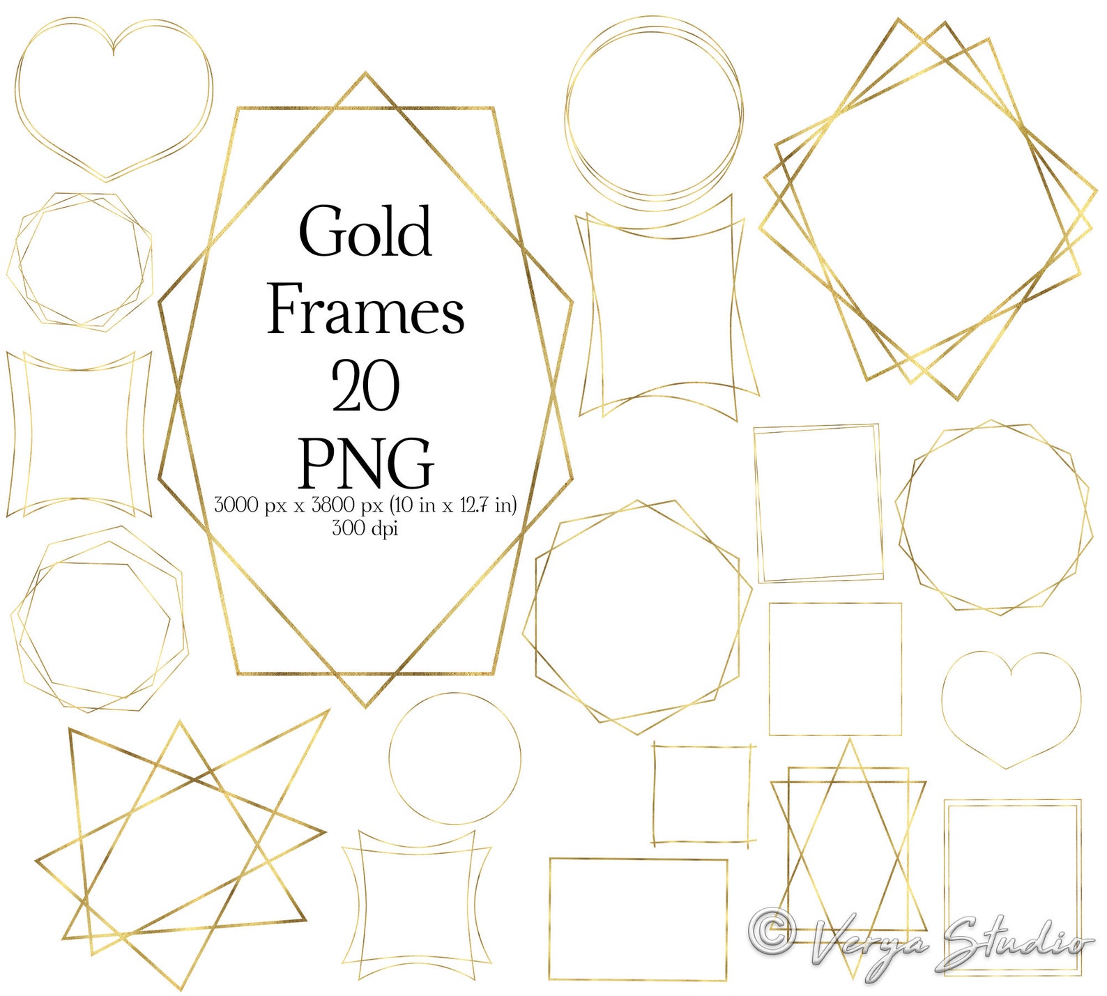Golden Frames Clipart Geometric Frames Gold Vintage Frames - Etsy
