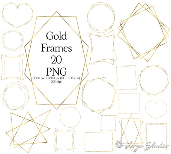 Golden Frames Clipart Geometric Frames Gold Vintage Frames | Etsy UK