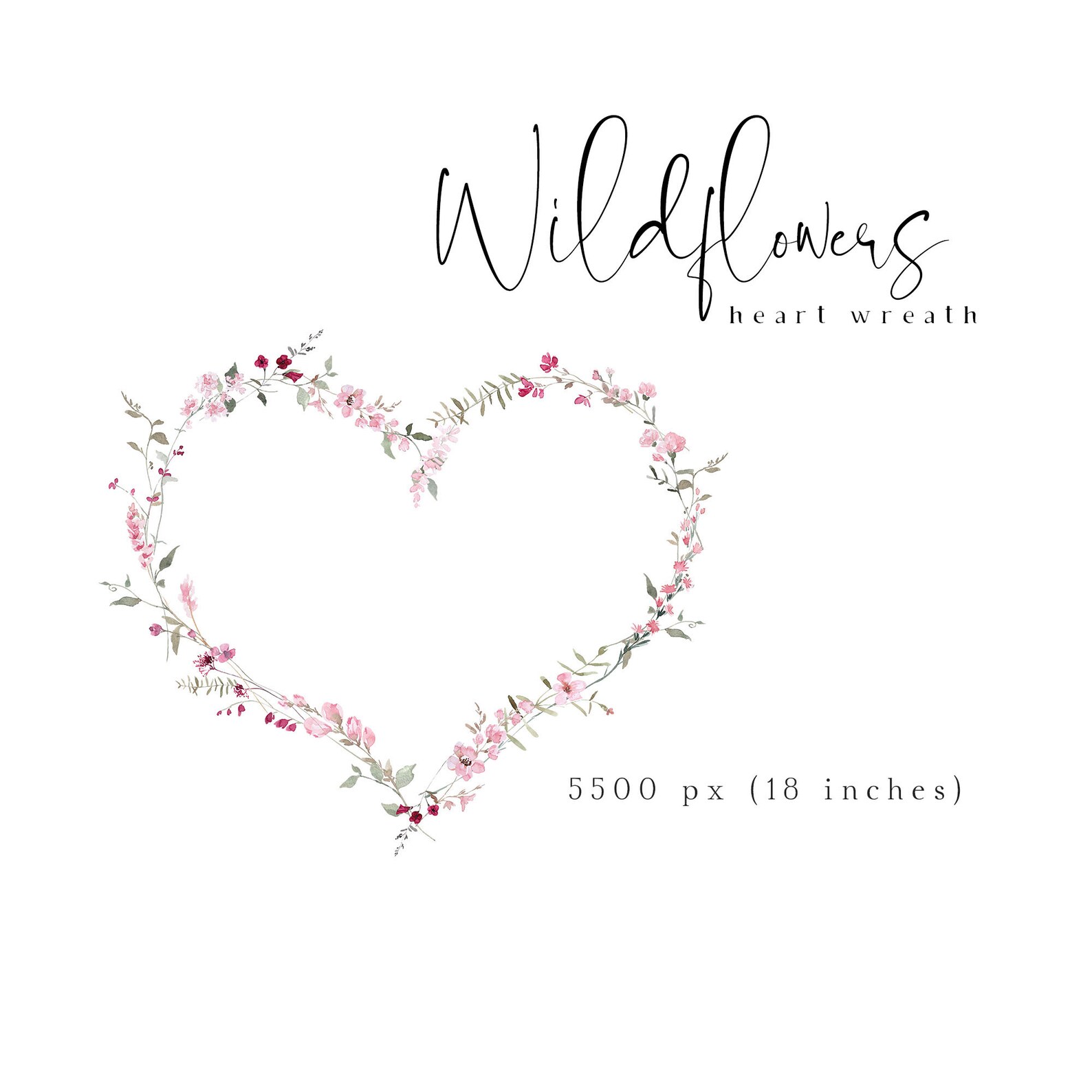 Wildflowers Heart Wreath, Watercolor Floral Clipart, Vilentines Day ...