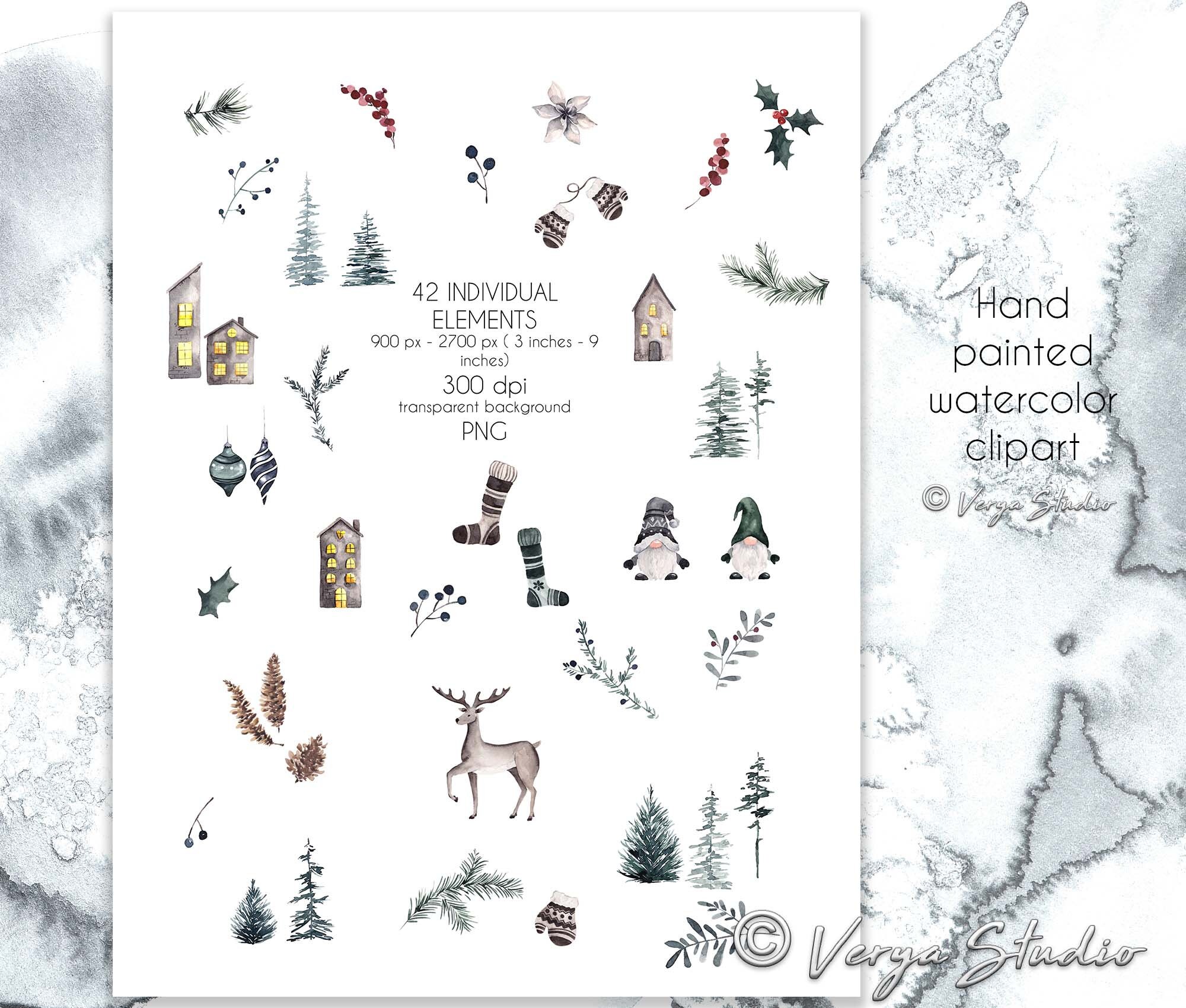 Scandinavian Christmas Clipart Watercolor Winter Clip Art | Etsy