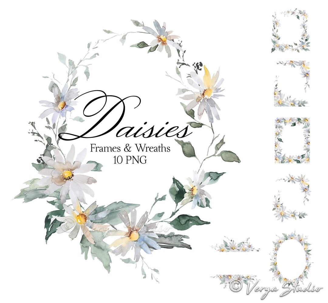 Daisies Watercolor Floral Frames Clipart White Daisy Flowers Frame ...