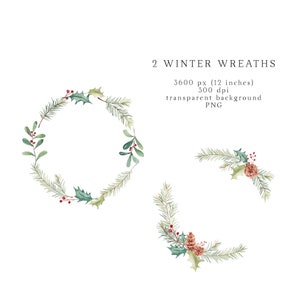 Pine Winter Berries Clipart Watercolor Christmas Clip Art Pine Cones ...