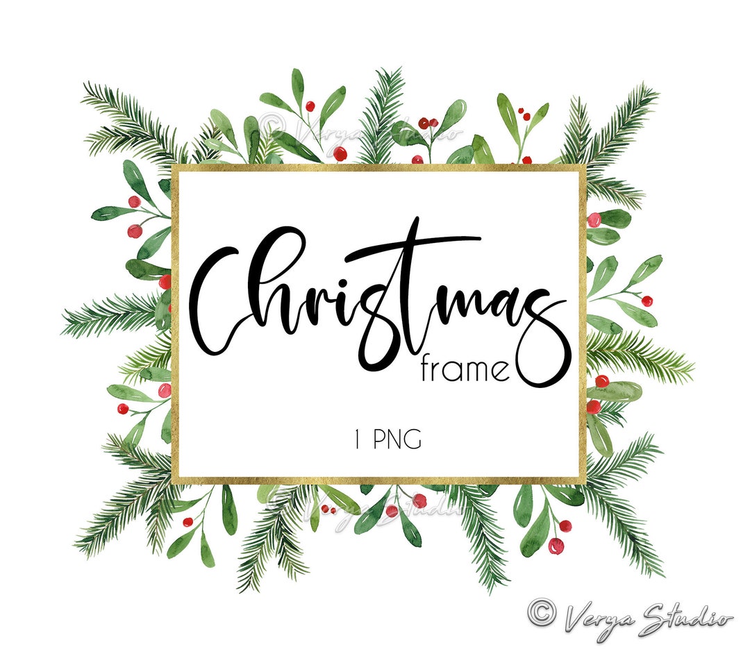 Christmas Berries Greenery Frame Clipart Watercolor Winter Clipart ...