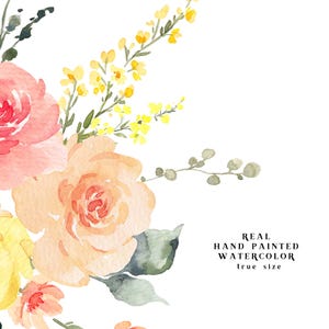 Peach Pink Yellow Floral Clipart Watercolor Spring Flowers Bright Blush ...