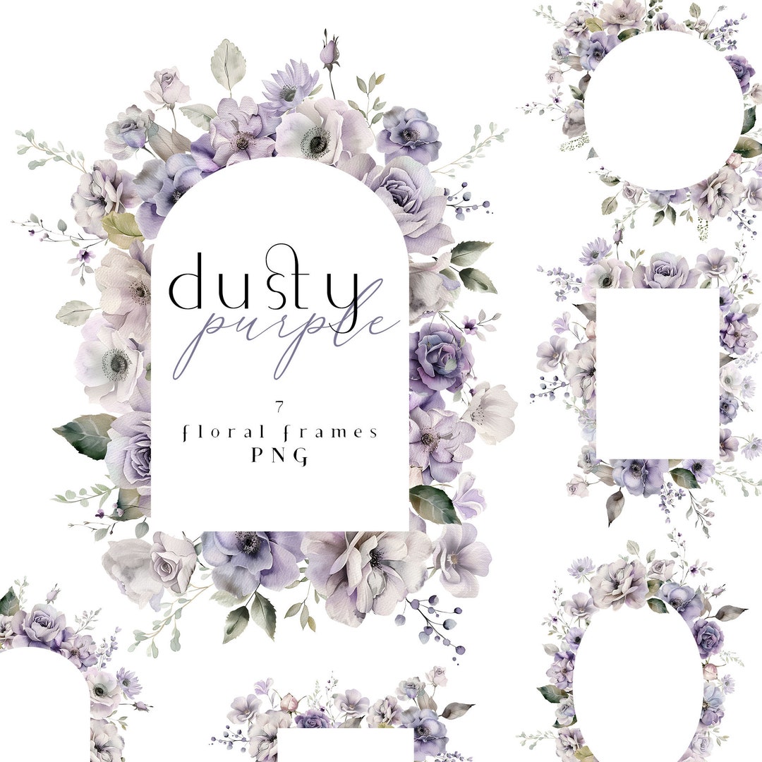 Dusty Purple Floral Clipart Mauve Flower Frames Clip Art Watercolor ...