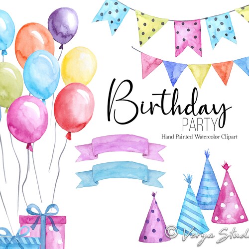 Blue Bunting Watercolor Clipart Birthday Banner Clipart - Etsy