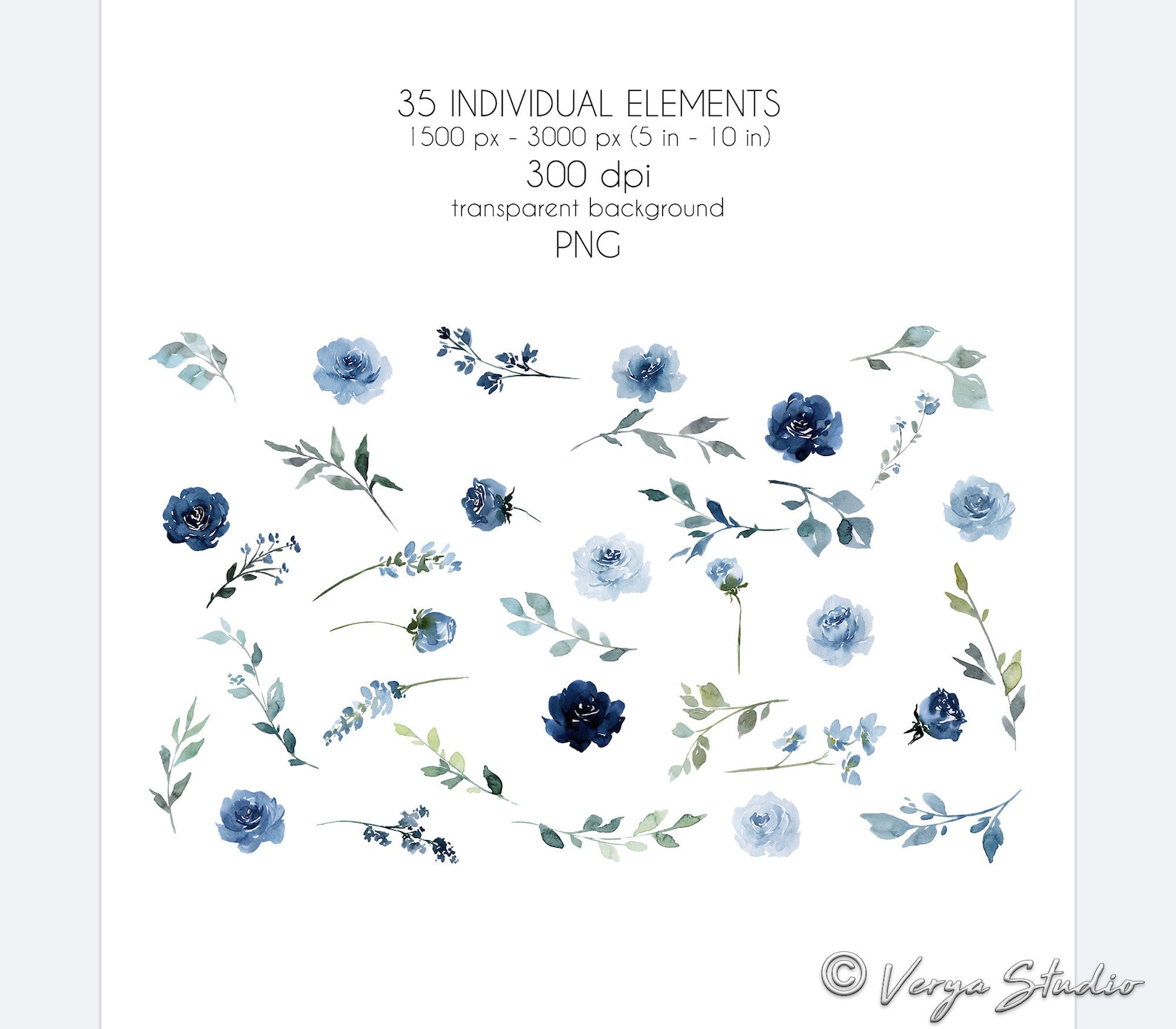Navy Dusty Blue Watercolor Flowers Clipart Floral Clip Art Wedding ...