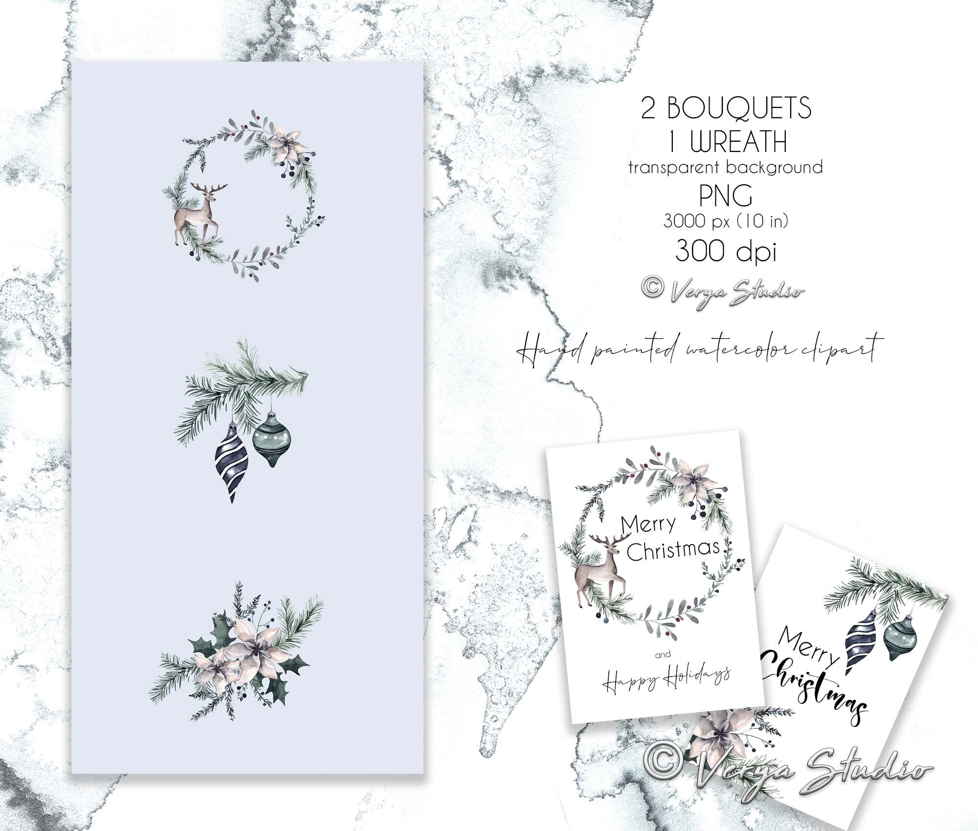 Scandinavian Christmas Clipart Watercolor Winter Clip Art | Etsy