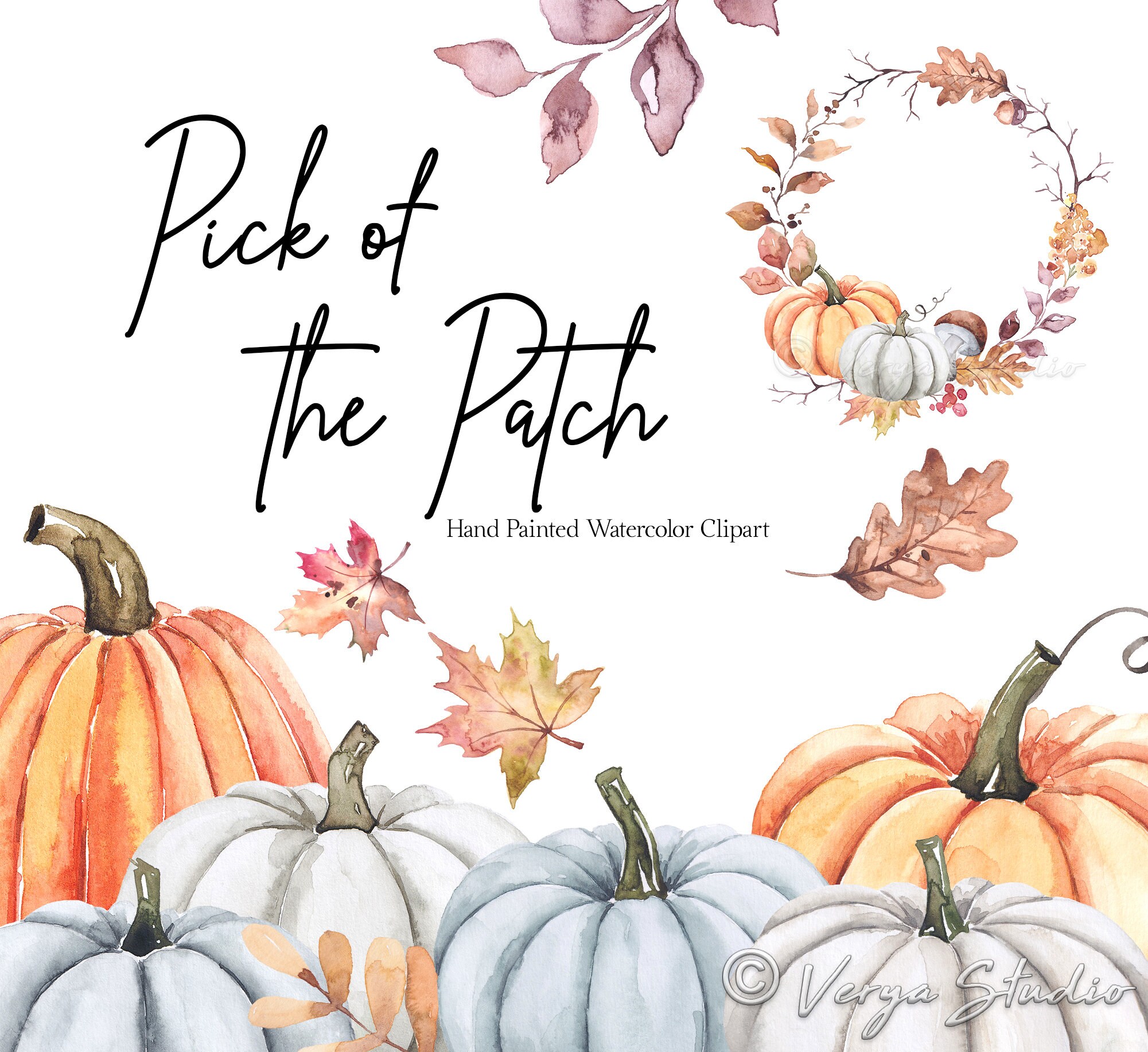 Fall Clipart Watercolor Autumn Clip Art Pumpkin Clipart White - Etsy