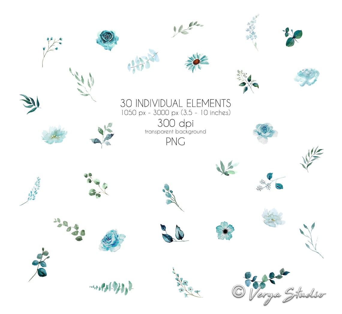 Mint Watercolor Flowers Clipart Floral Clip Art Mint Green | Etsy