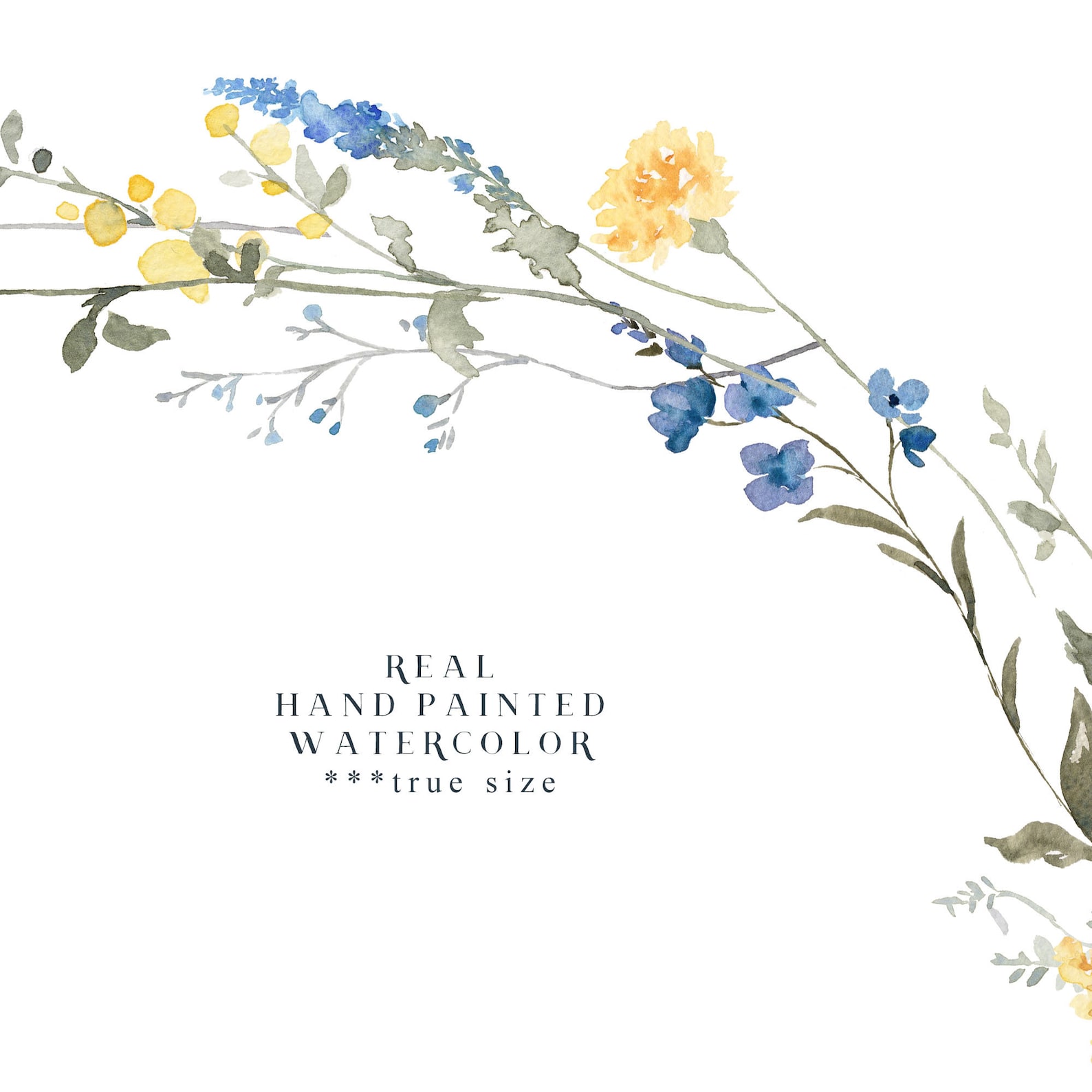Midsummer Blue Floral Wreath Clipart Watercolor Wildflowers Clip Art ...