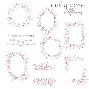 Dusty Pink Floral Frames Clipart Watercolor Wild Flowers Clip Art ...