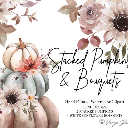 Watercolor Fall Clipart Neutral Pumpkin Vase Autumn Clip Art - Etsy