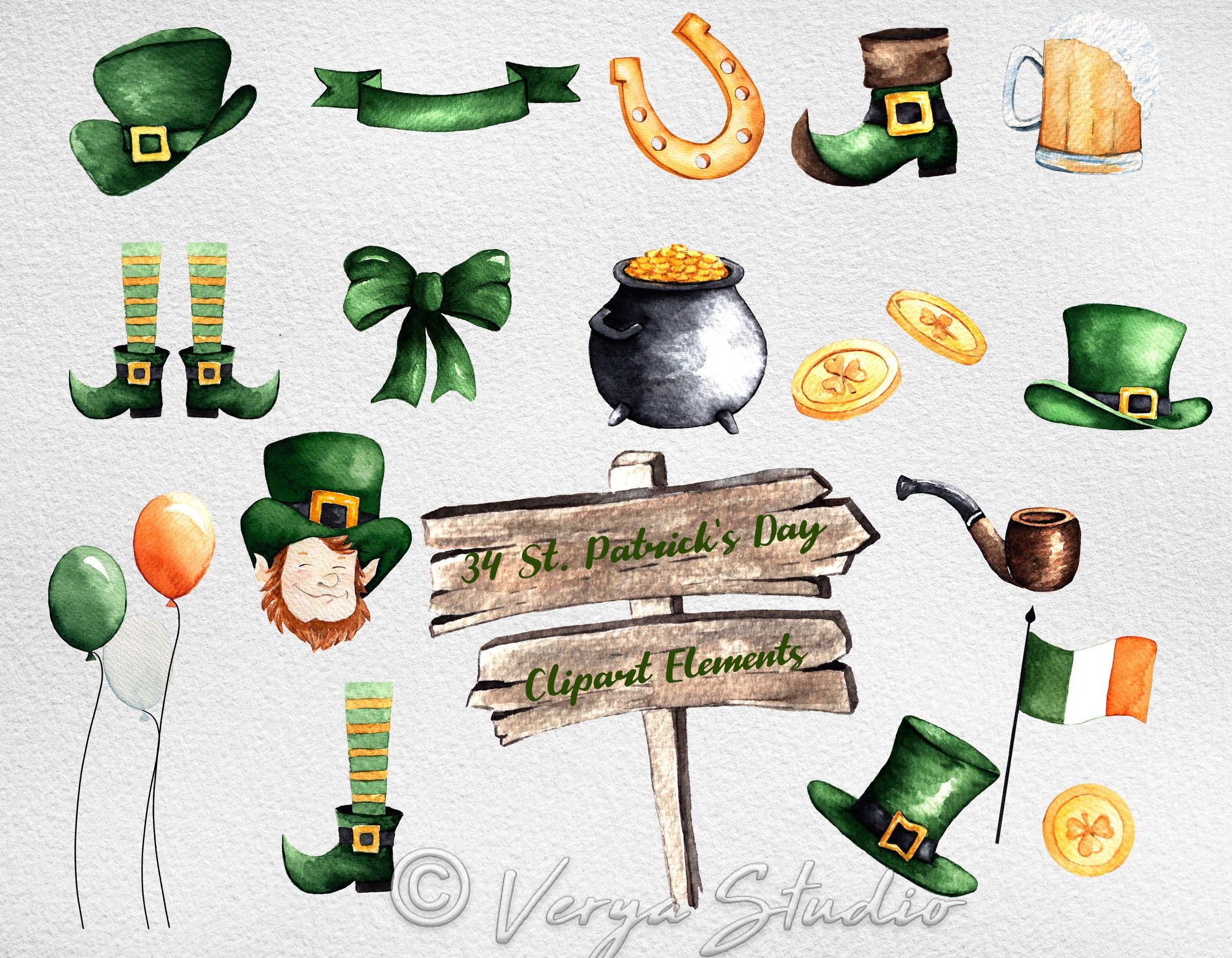St. Patricks Day Clipart Watercolor Saint Patrick's Day | Etsy