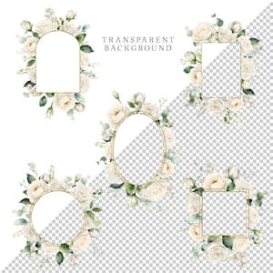Cream Gold Flowers Frames Clipart Watercolor Floral Clip Art, Ivory ...